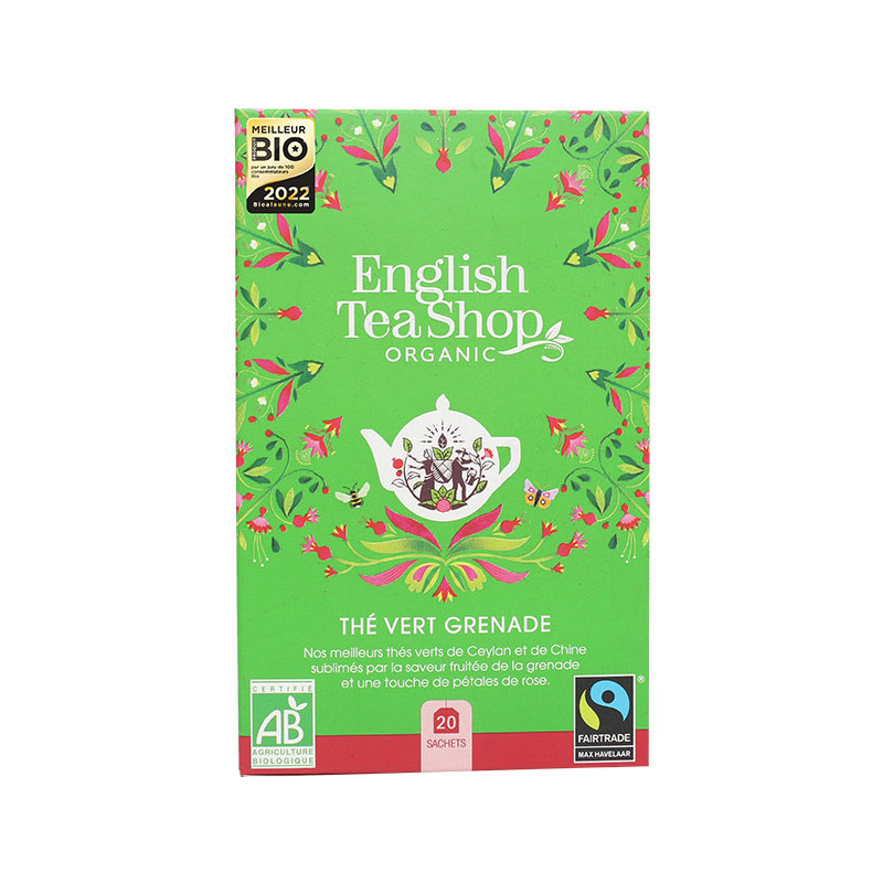 Acheter le Thé Vert Bio Grenade 20 sachets, English Tea Shop